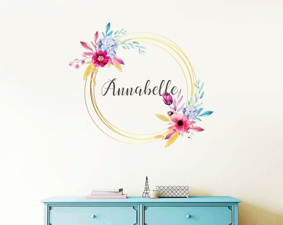 Custom Name Wall Decals/ Gold Frame with Flowers Decals/ | Etsy