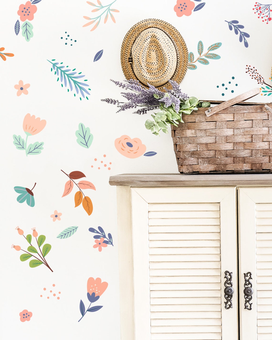 Vintage Flowers Decal Wild Flowers Wall Decal Twigs Wall - Etsy