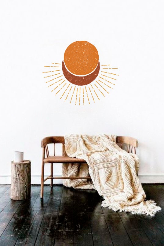 Sun Wall Decal hand Drawn Sun Decal Boho Decor H48 | Etsy