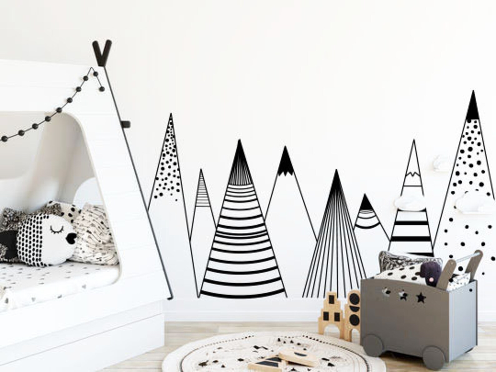 Mountain Wall Decal Patterned Mountains Wall Decal Woodland - Etsy