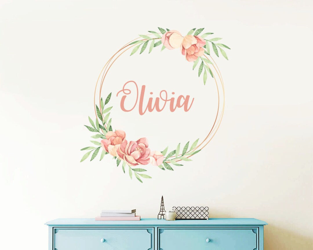 Custom Name Wall Decals/ Frame With Flowers Decals/ Flower Decals ...