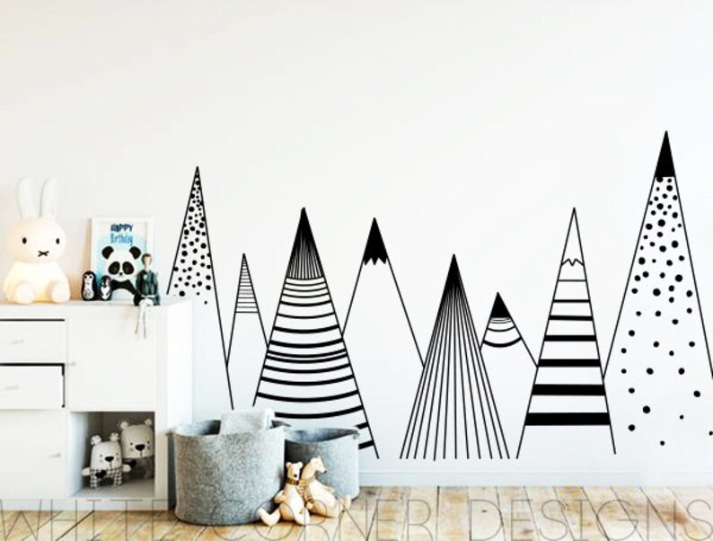 Mountain Wall Decal Patterned Mountains Wall Decal Woodland - Etsy