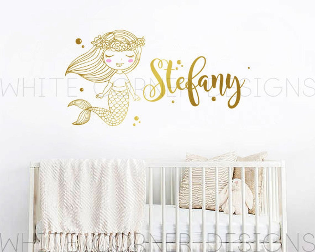 Mermaid Wall Decal, Personalized Name Decal, Turtle Decal, Kids Room ...