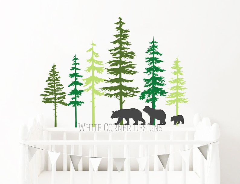 3 Color Pine Tree Forest Wall Decals Tree Wall Decals - Etsy
