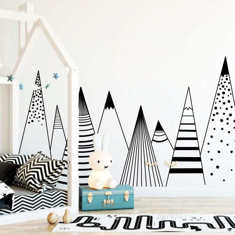 Mountain Wall Decal Patterned Mountains Wall Decal Woodland - Etsy