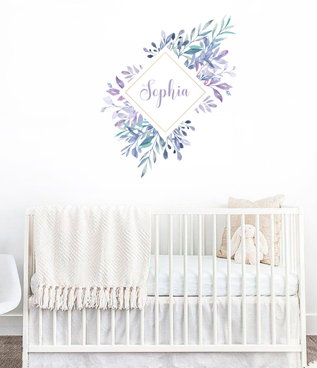 Custom Name Wall Decals/ Frame With Flowers Decals/ Watercolor Flower ...