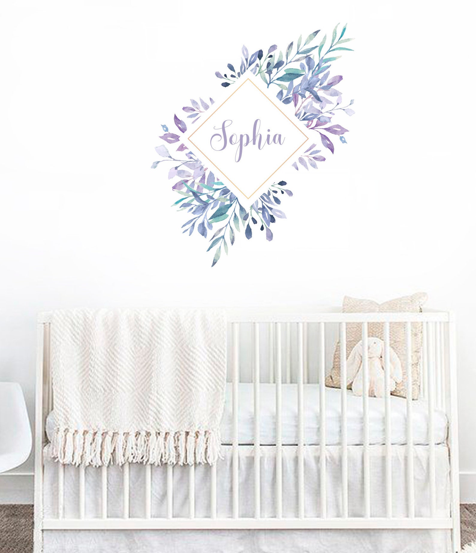 Custom Name Wall Decals/ Frame With Flowers Decals/ Watercolor | Etsy