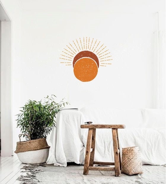 Sun Wall Decal hand Drawn Sun Decal Boho Decor H48 | Etsy