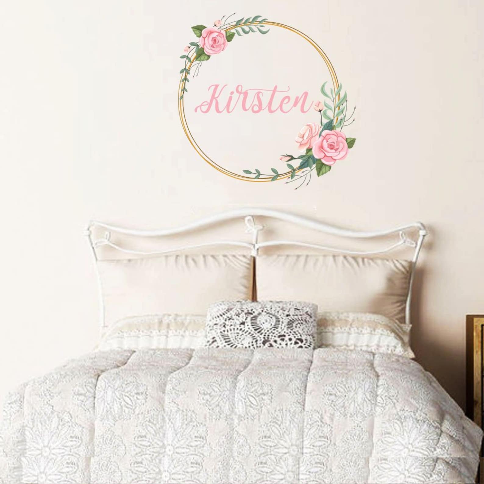 Custom Name Wall Decals/ Frame With Flowers Decals/ Flower - Etsy