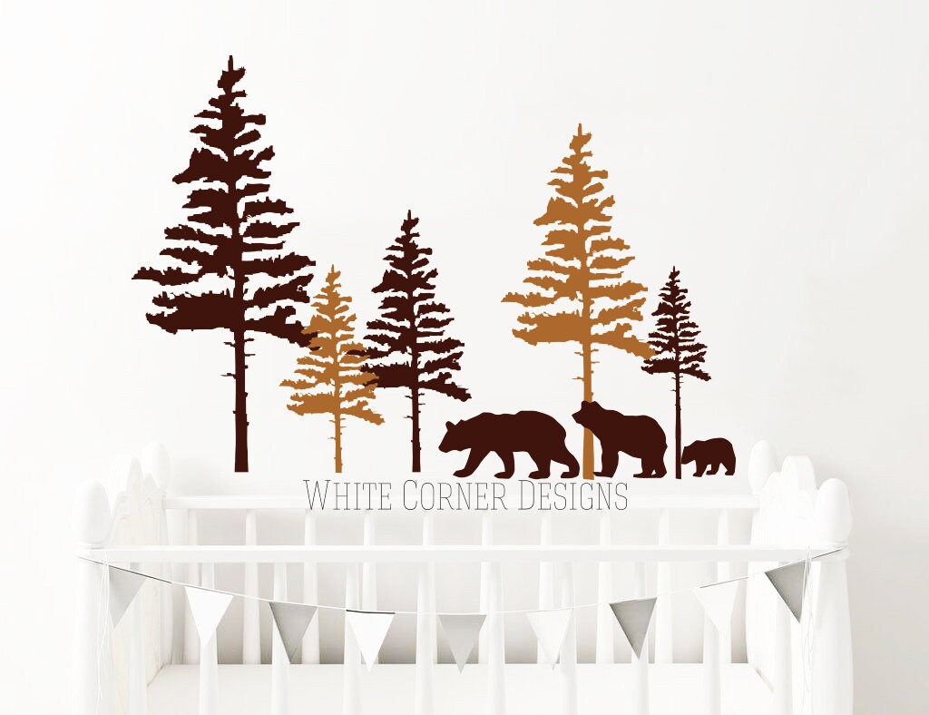 2 Color Pine Tree Forest Wall Decals Tree Wall Decals | Etsy