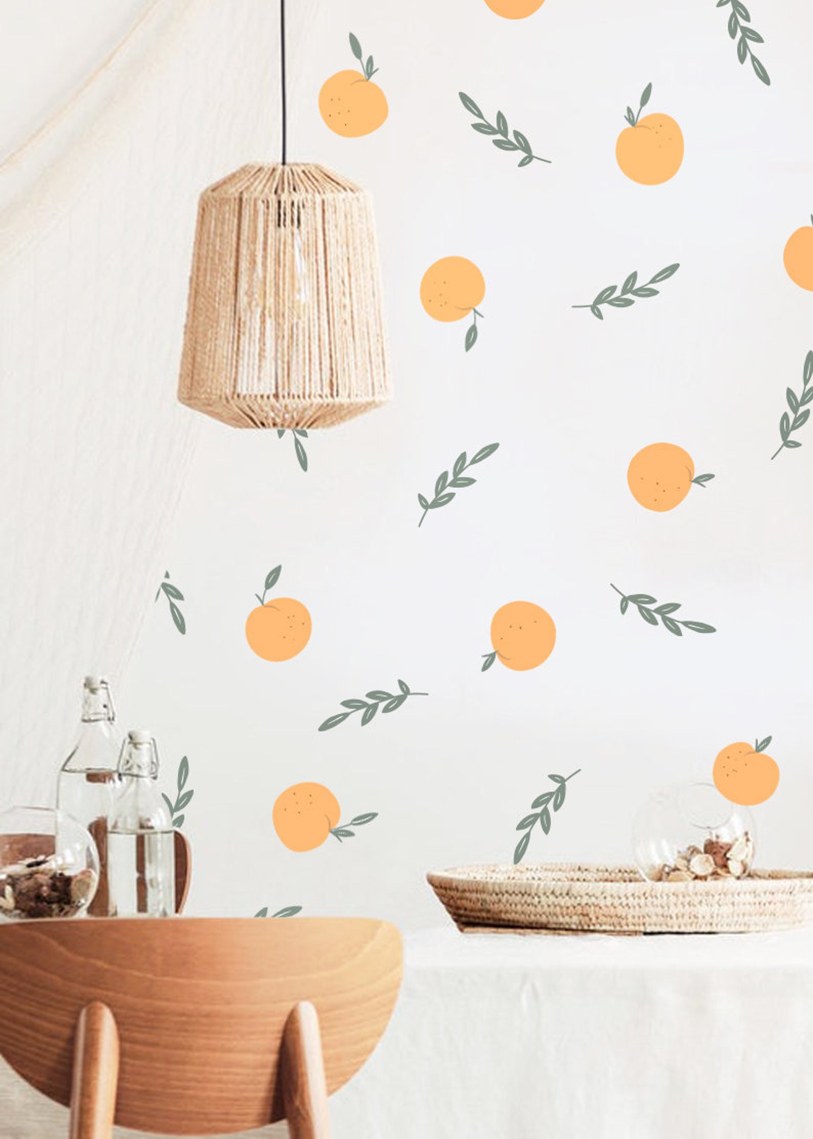 Peaches Wall Decals Hand Drawn Peach Decal Leaves Sticker - Etsy