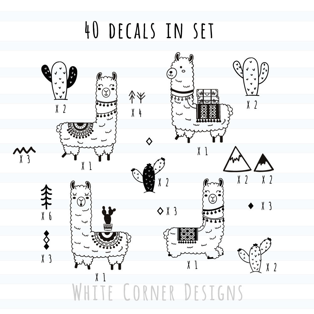 Alpaca Decals Cactus Decal Llama Wall Decals Alpaca | Etsy