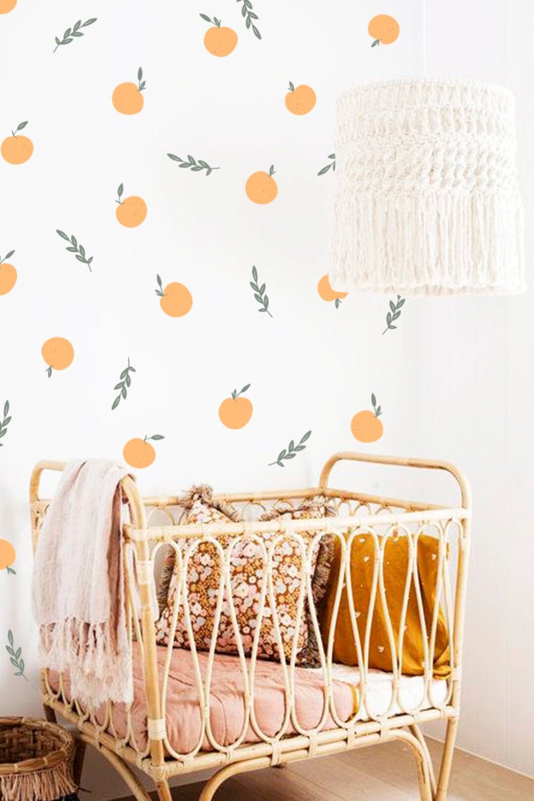Peaches Wall Decals Hand Drawn Peach Decal Leaves Sticker - Etsy
