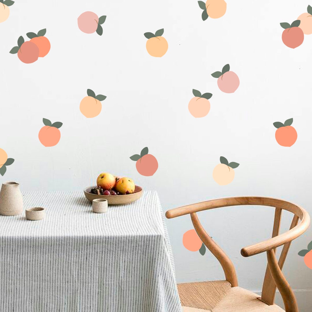 Peaches Wall Decals Hand Drawn Peach Decal Leaves Sticker - Etsy