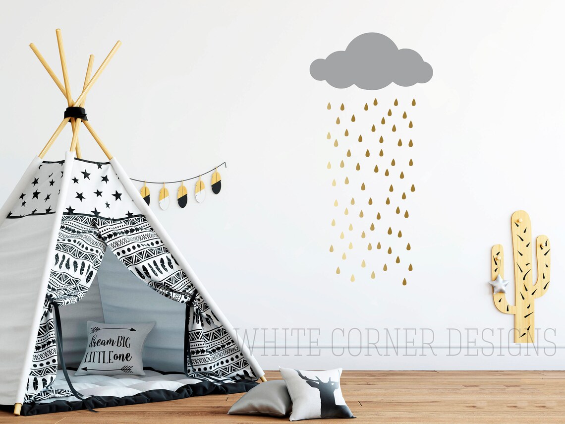 Cloud and Rain Wall Decal 2-color Wall Decal Cloud Decal - Etsy