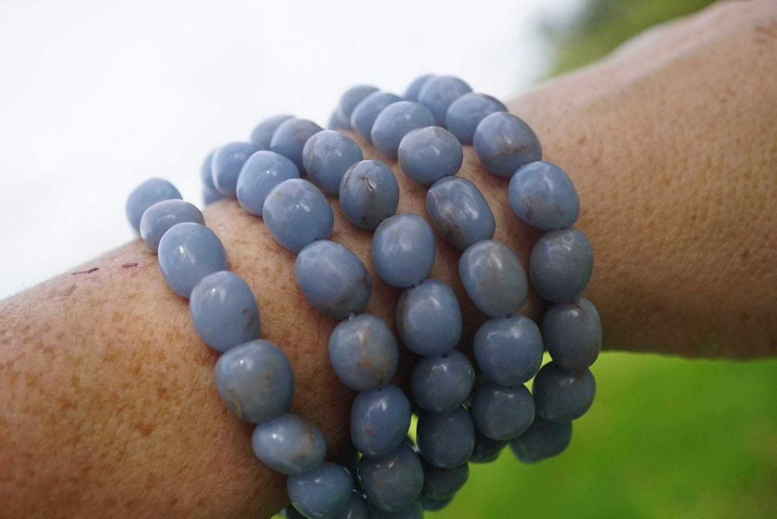 Blue ANGELITE Bracelet Angelite Beads This Healing Crystal | Etsy