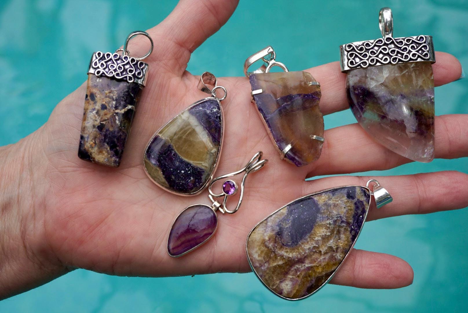 Rare Blue John FLUORITE Pendent or Tumbled Blue John or Rough Cluster ...