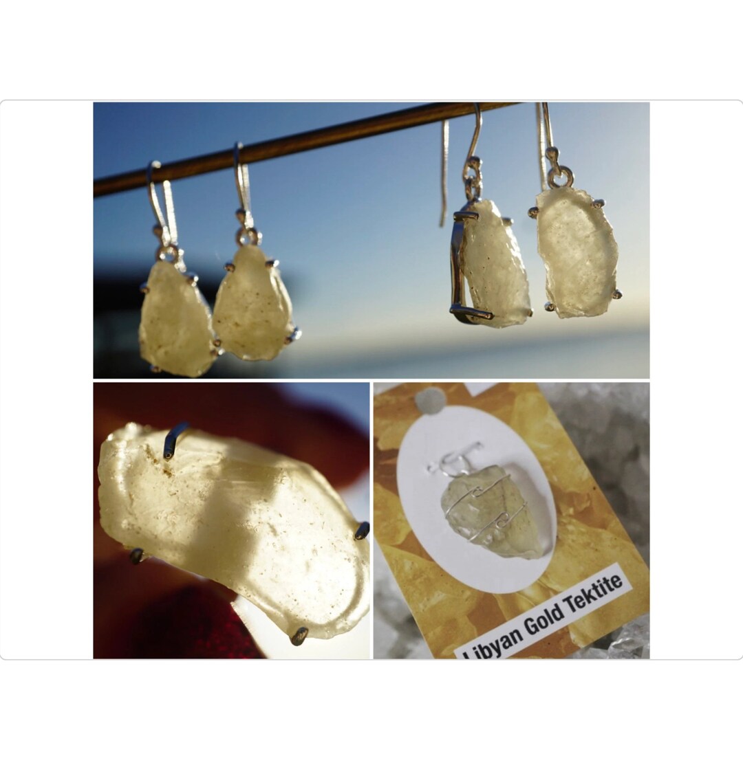 Gold Libyan Desert Glass - Libyan Gold Tektite Sterling Silver Earrings ...