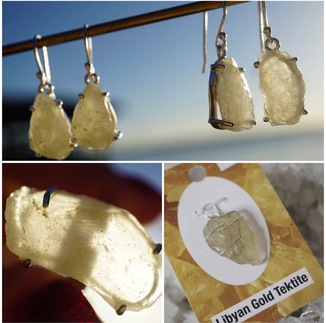 Gold Libyan Desert Glass Libyan Gold Tektite Sterling Silver Earrings ...