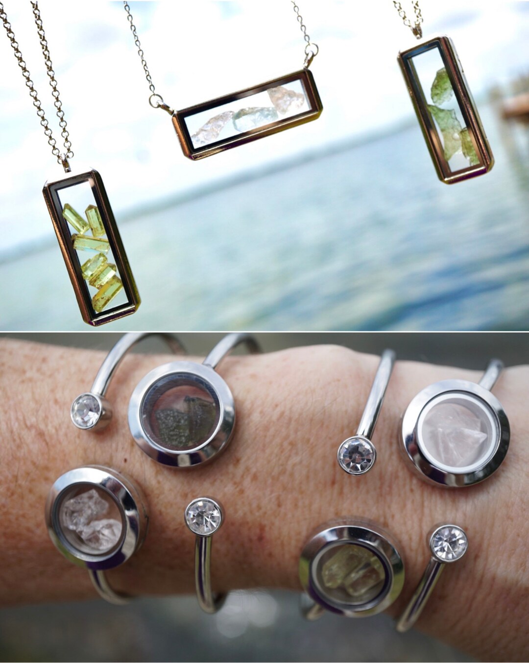 Raw Moldavite Pendant Floating Magnetic Locket Bracelet, Locket Pendant ...