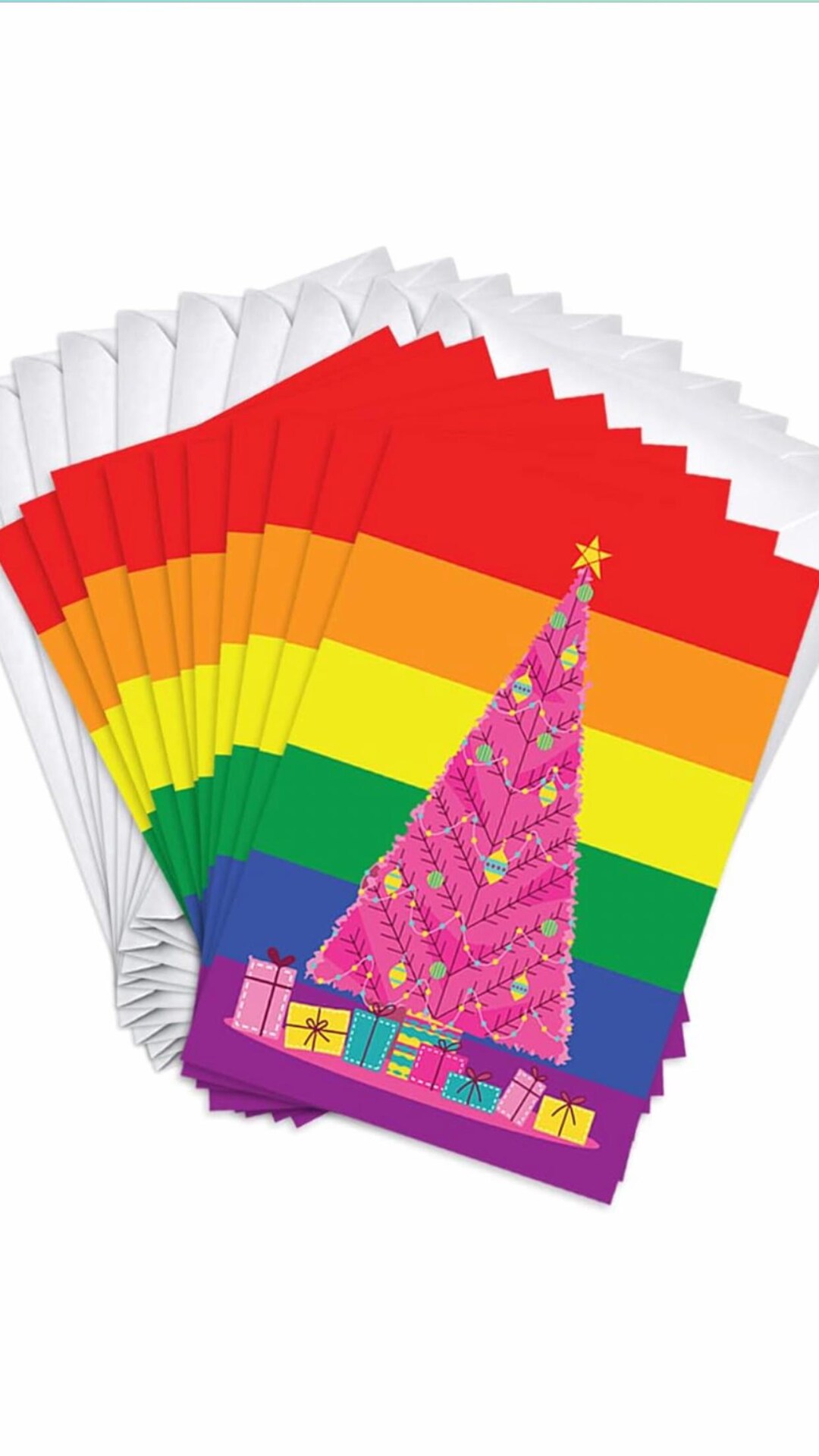 LGBTQ+ Christmas Card Set of 10 - Pride Flag Christmas Cards With ...