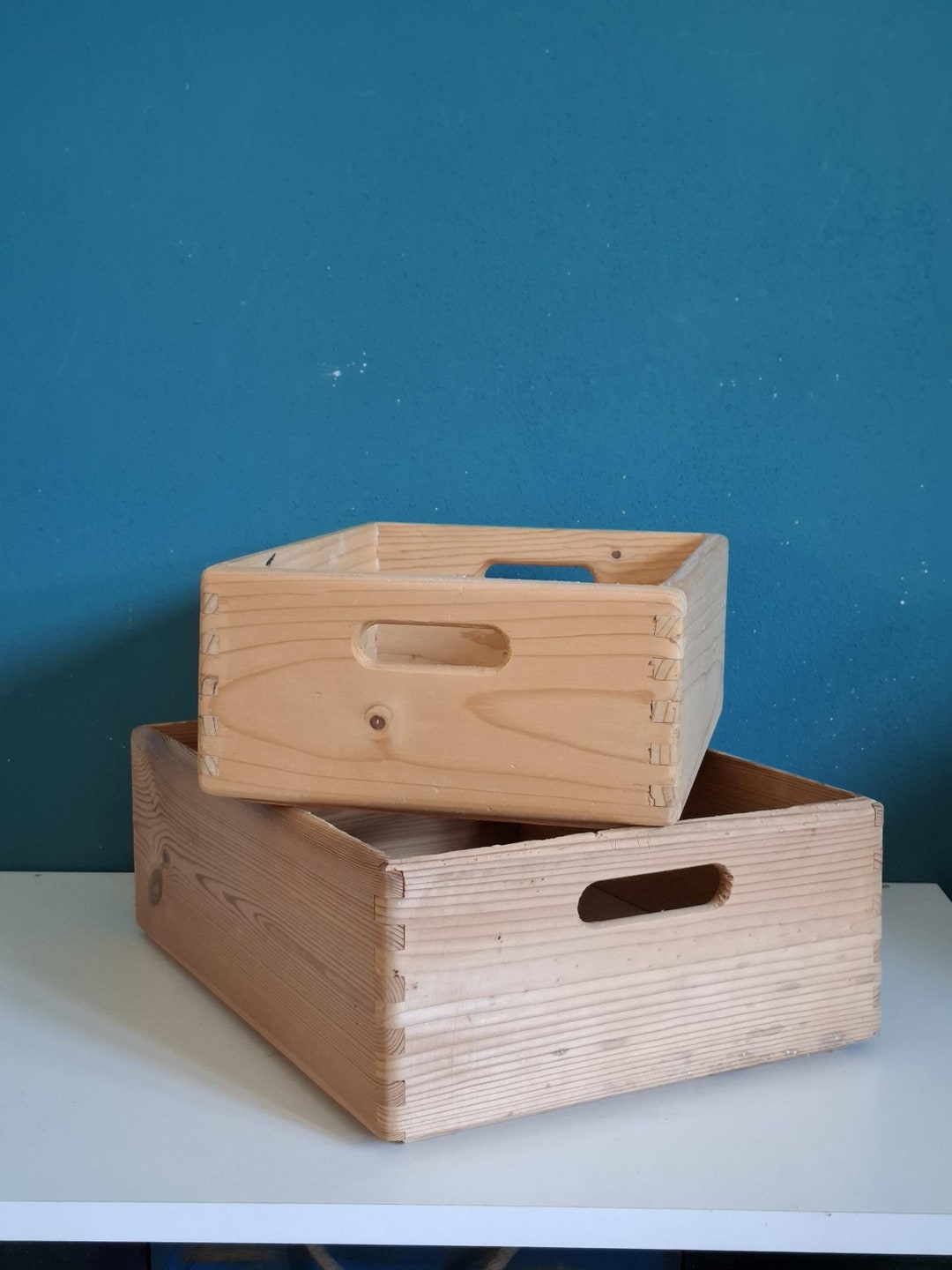 Mcm Pine Wood Crates / Vintage Wooden Storage Boxes / Vintage Utensil ...