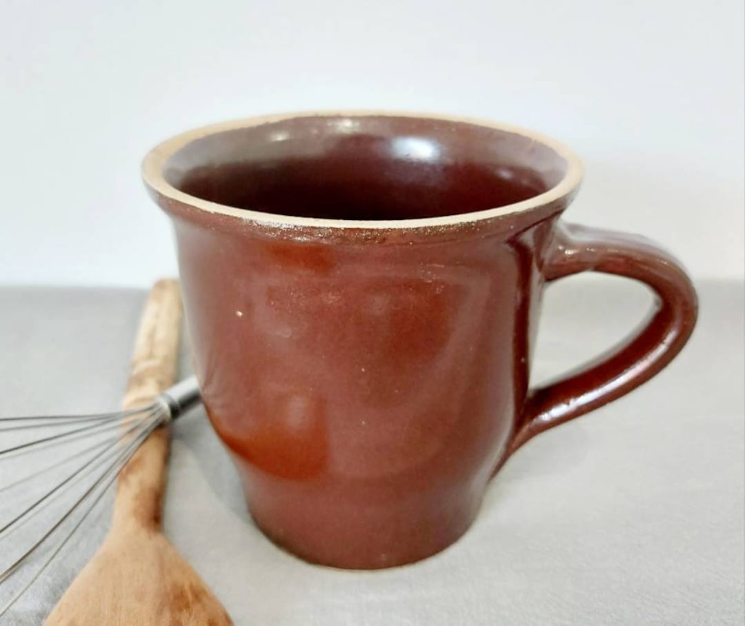 Grande tasse en céramique émaillée, pot de confit d'argile brune, pot d ...