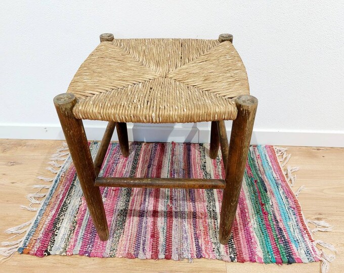 Vintage Rush Stool, Charlotte Perriand Style Rush Stool, French Braided ...