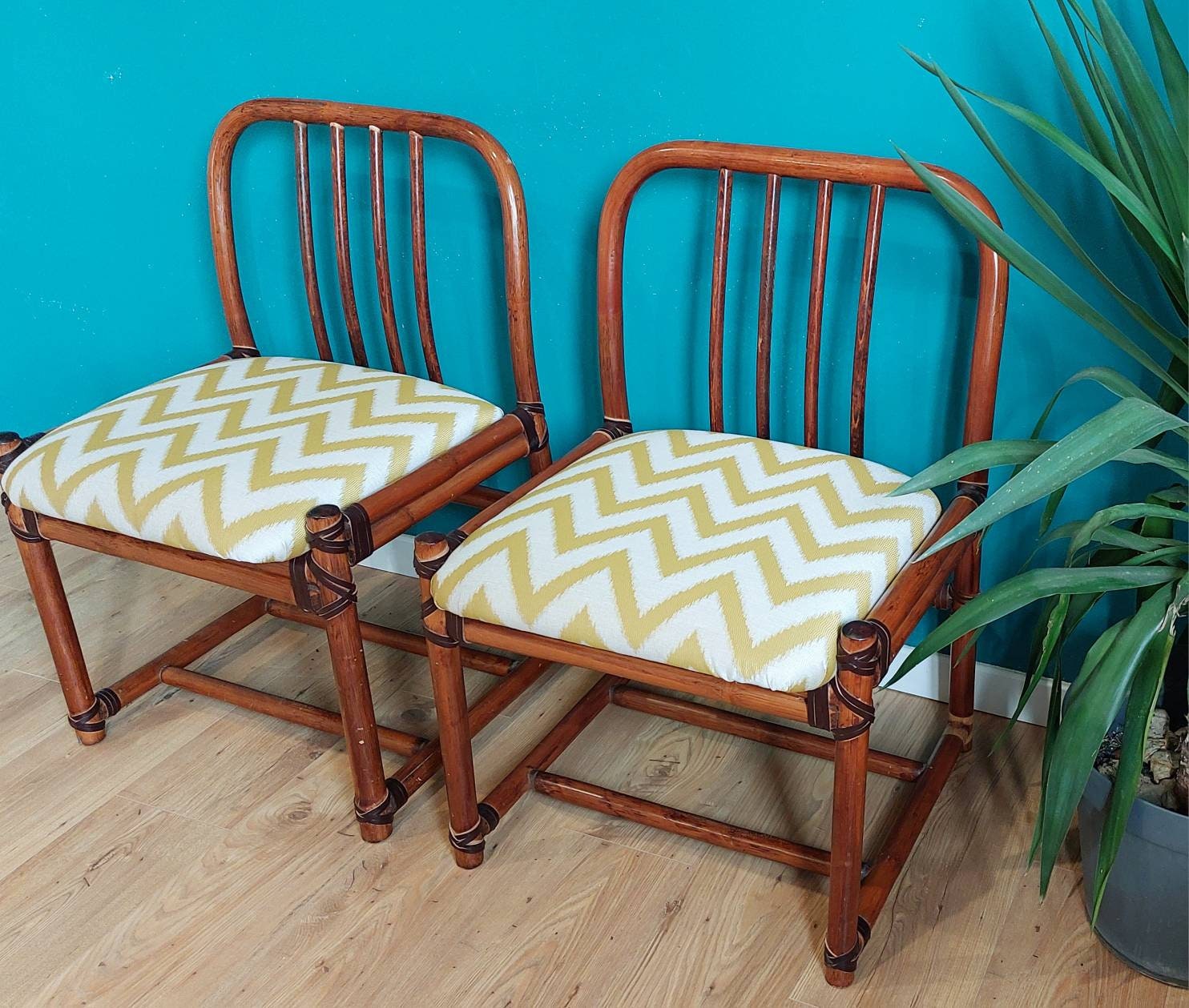 Bamboo Side Chairs Upholstered / Mcm Bamboo Accent Chairs Two / 70s ...