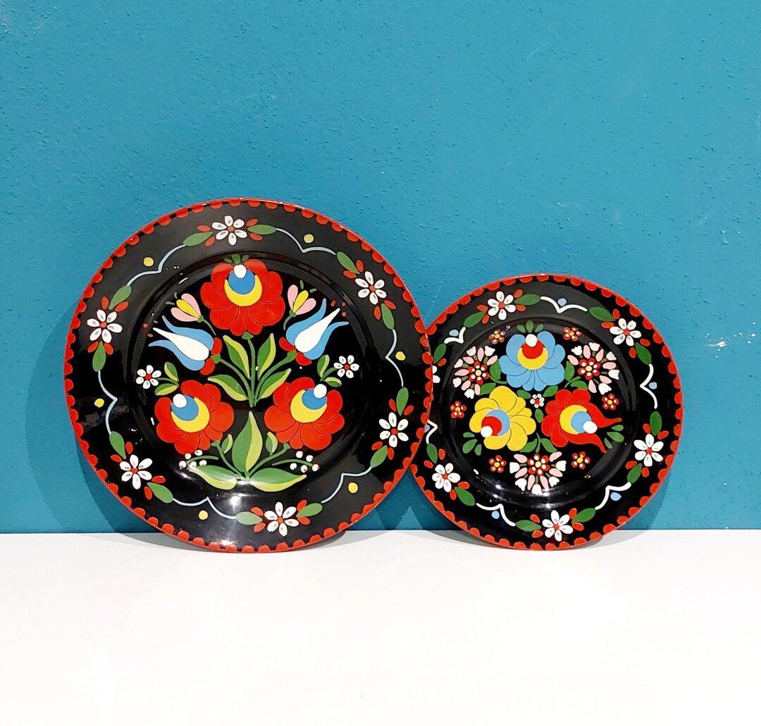 Antique Folk Art Wall Plates, Antique Hungarian Wall Pottery, Hand ...