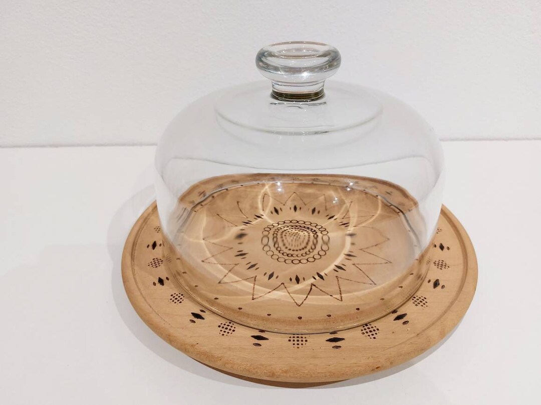 Glass Cheese Dome, Vintage Cheese Bell, Wooden Domed Cheese Cloche ...