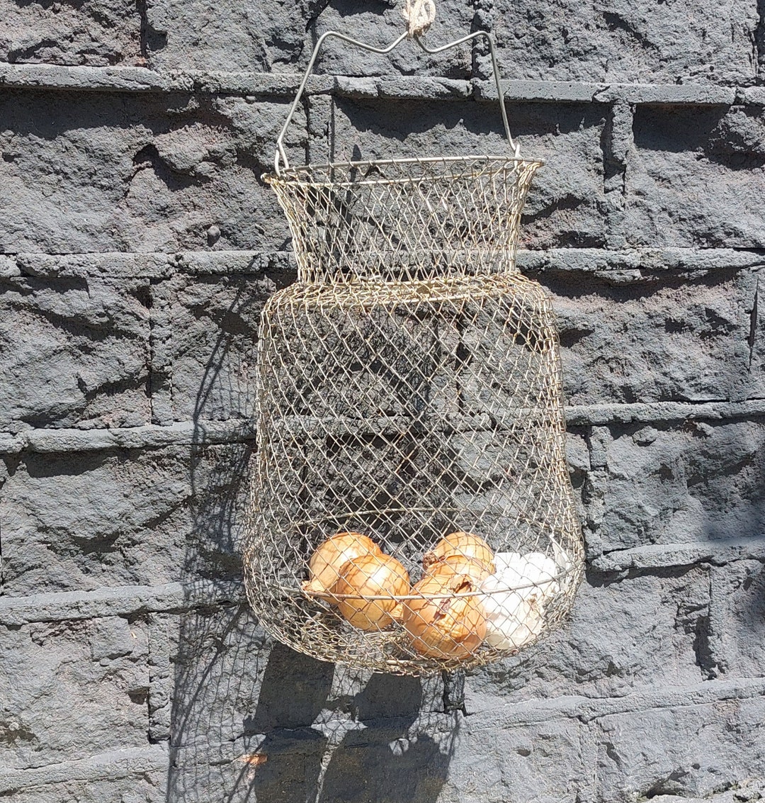 Antique Wire Mesh Basket / Vintage Wire Fish Basket / Farmhouse Wire ...