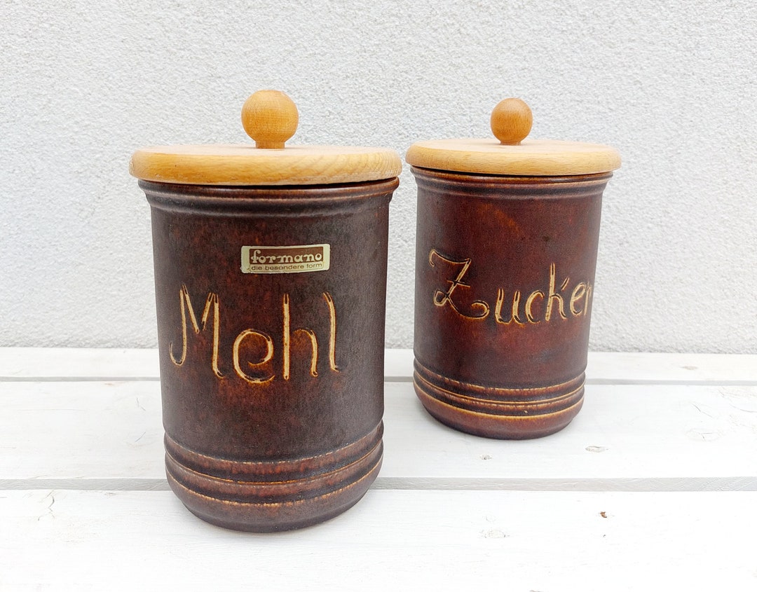 Ceramic Lidded Jars Pair, Sugar and Coffee Containers, Rustic Ceramic ...