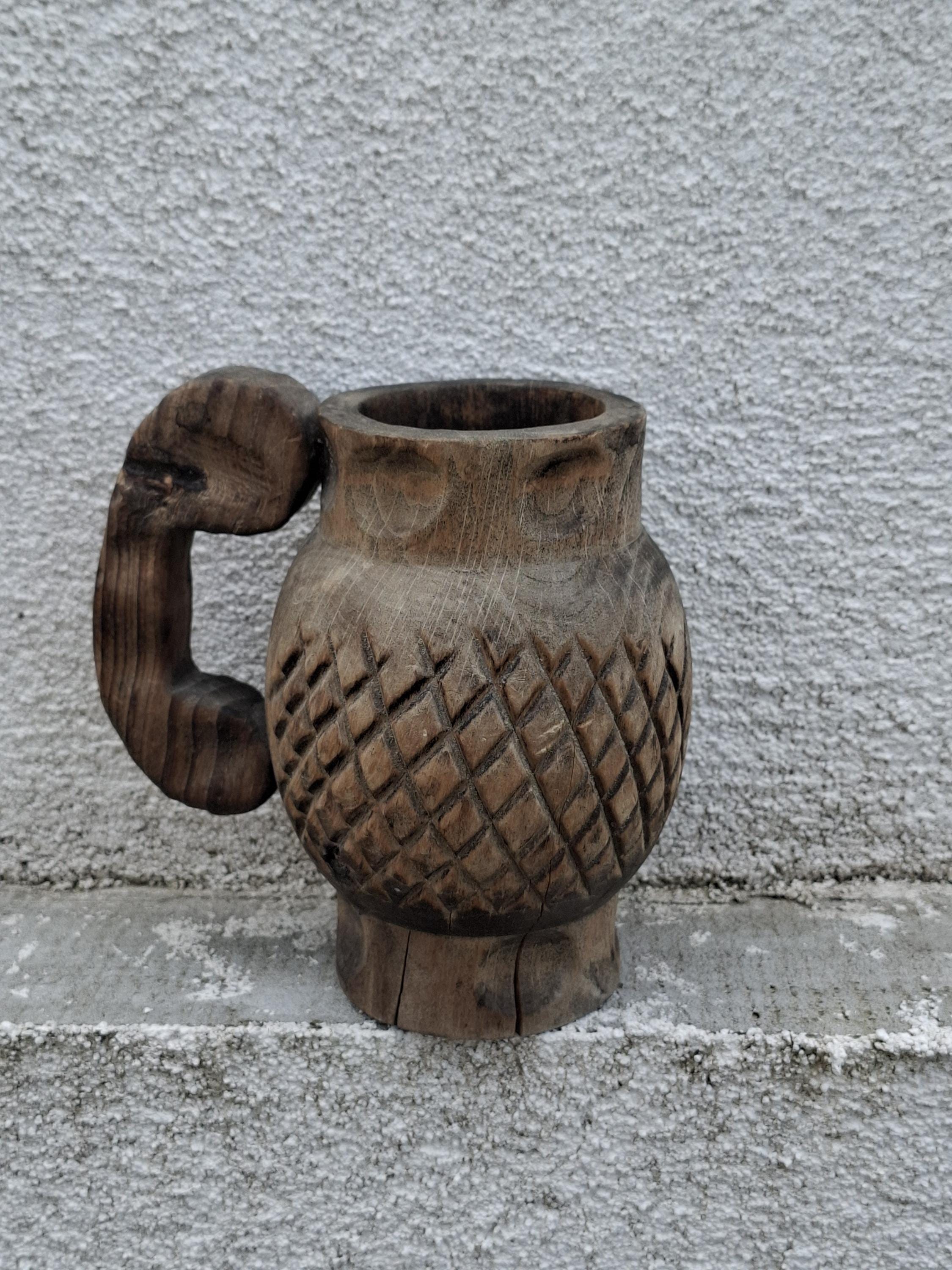 Folk Art Wooden Mug / Mortar / Kuksa Cup, Antique Wooden Mug, Primitive ...