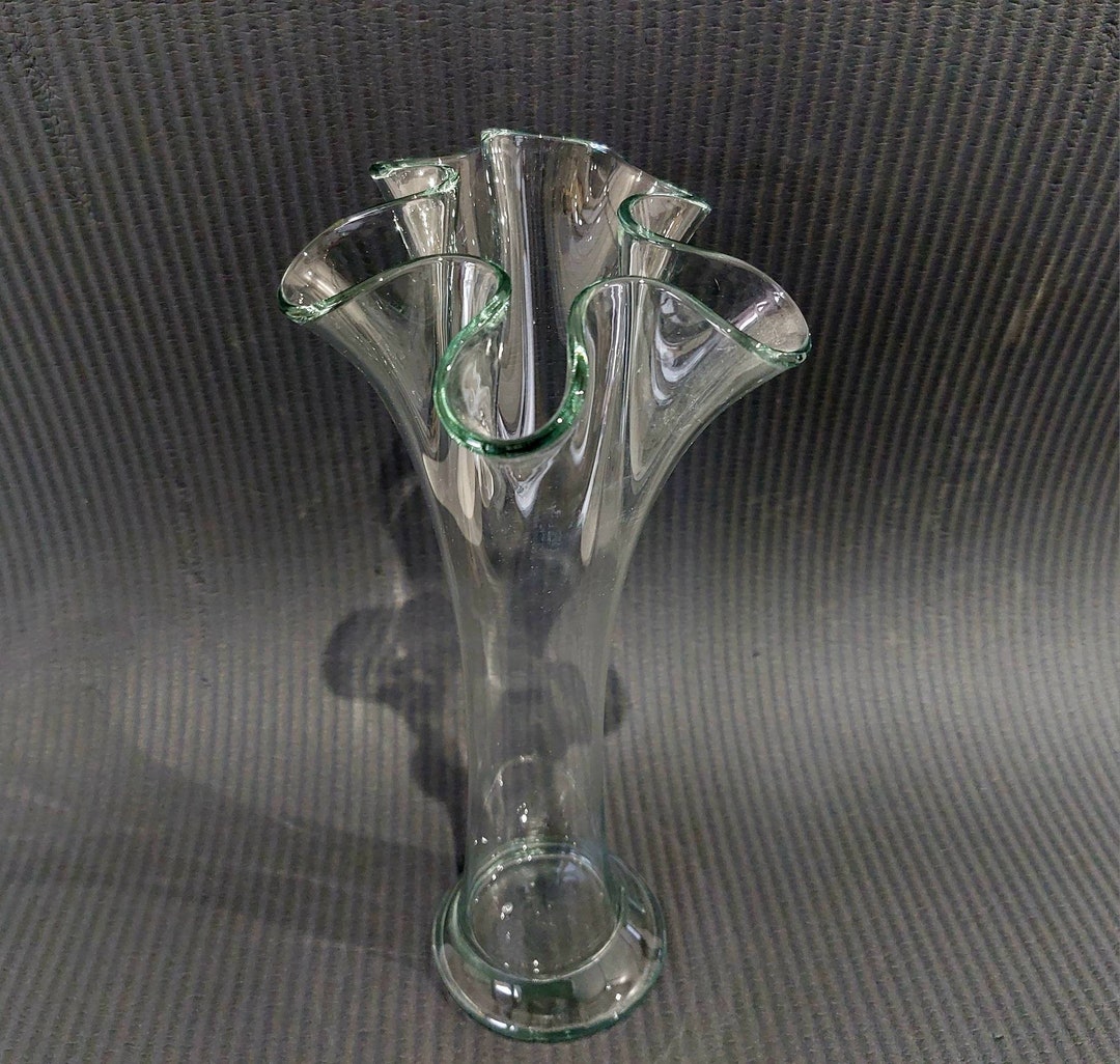Flared Glass Vase, Mcm Clear Glass Swung Vase, Tall Swung Vase, Hand ...