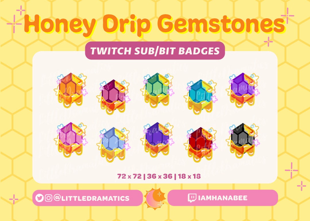 Honey Drip Gemstones Twitch Sub/bit Badges | Set of 10 Crystals Bee ...
