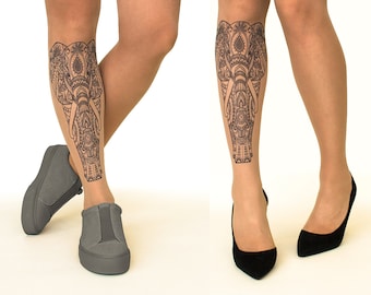 Tattoo Tights/pantyhose With Roaring Tiger Sizes S-XL - Etsy