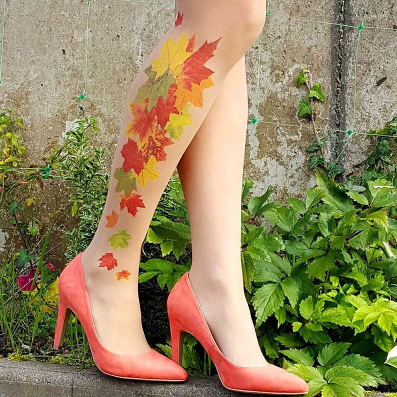Tattoo Hold-ups/thigh Highs/stockings With Maple Leaves Fall - Etsy