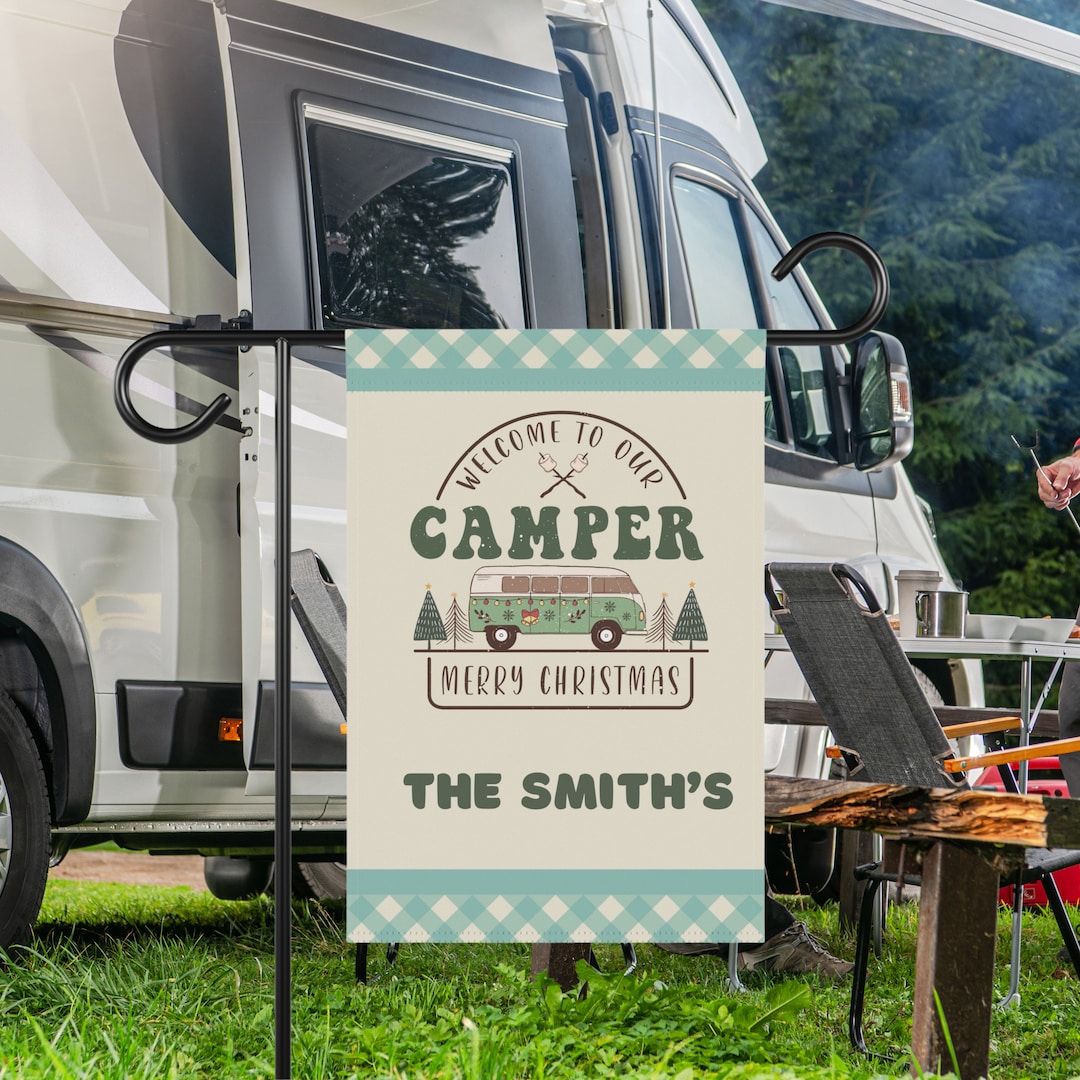 Custom Christmas RV Garden Flag, Welcome to Out Camper - Etsy