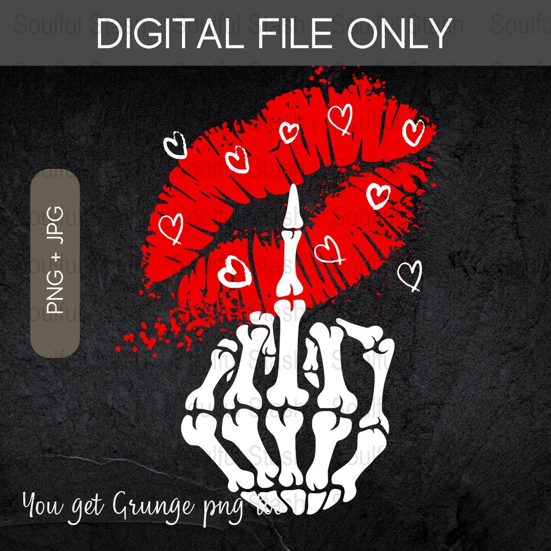 Skeleton Hand Middle Finger Red Lips Print, Halloween Digital Art, Edgy ...