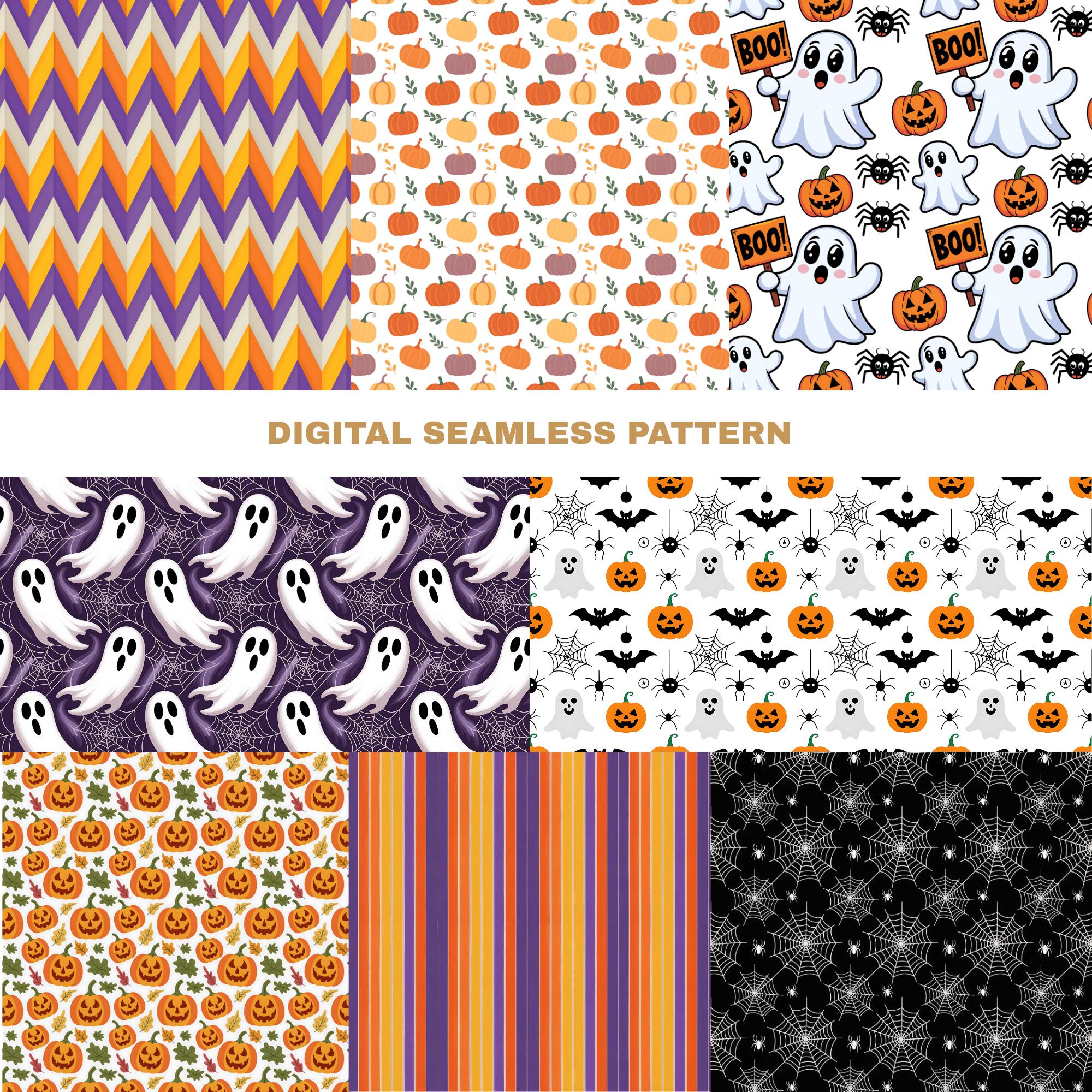 Cute Halloween PNG Seamless Bundle , Pattern Print, Spooky Ghost ...