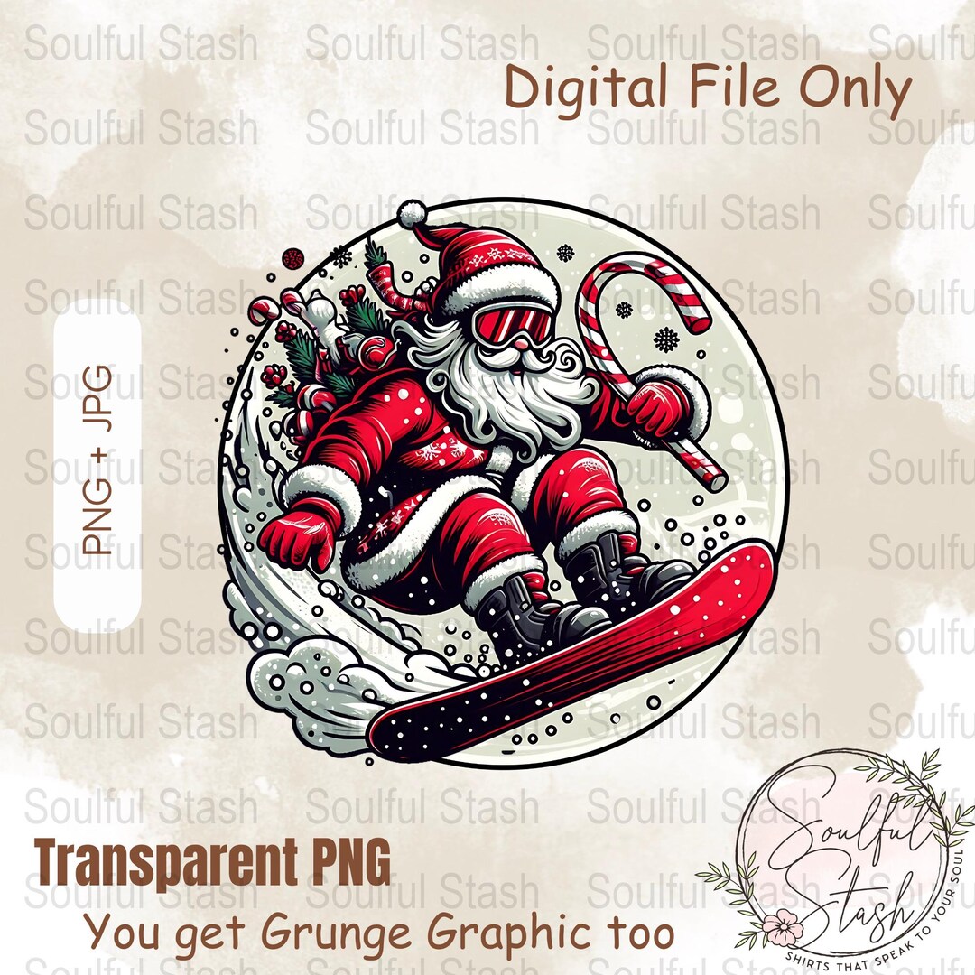 Unique Santa Snowboarding Sublimation PNG, Holiday Digital Art ...