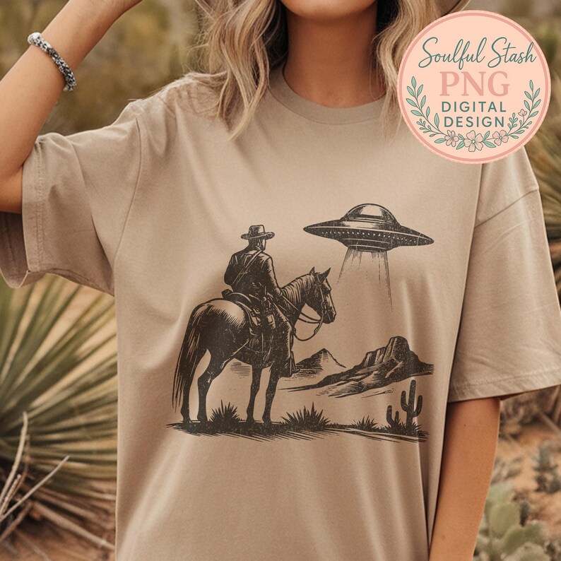 Cowboy Alien Encounter PNG, Western UFO Graphic (digital Art) - Etsy