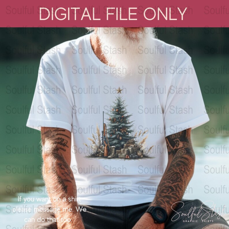 Christmas Hunter PNG, Watercolor Tree Hunting Sublimation Graphic ...