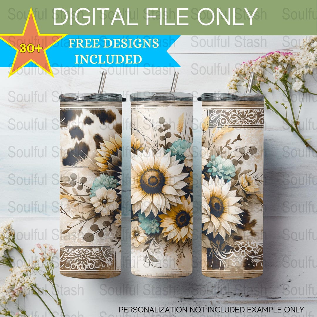Rustic Country Floral, 20oz Skinny Tumbler, Western Cup Wrap, Vintage ...