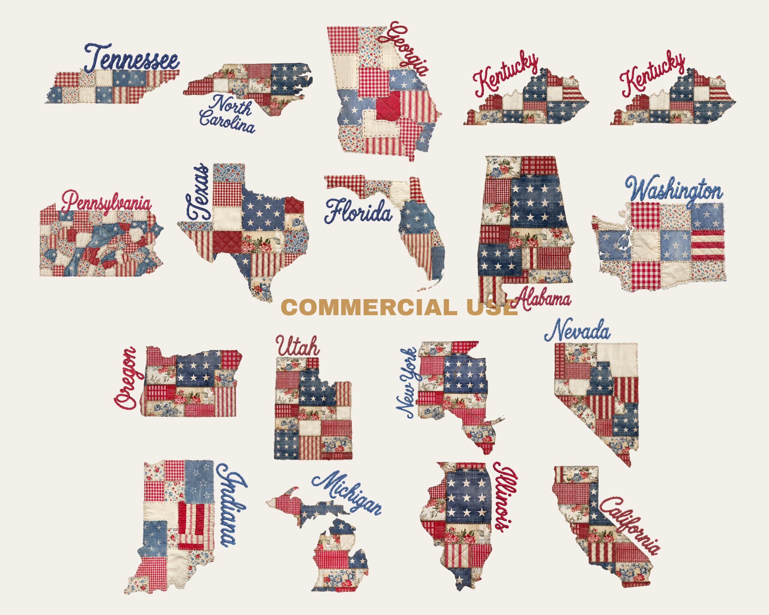 Vintage Faux Quilted Patriotic State Mega Bundle Patchwork Fabric ...