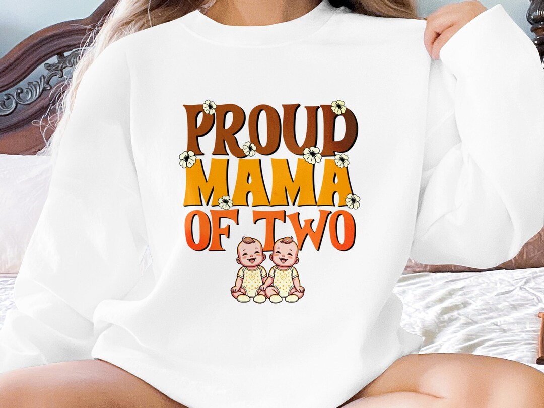 Proud Mama of Two Graphic T-shirt, Motherhood Twins Tee, Floral Mom of ...
