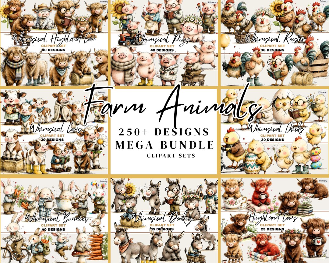 Whimsical Farm Animal Clipart Mega Bundle for Spring Farmhouse Projects ...
