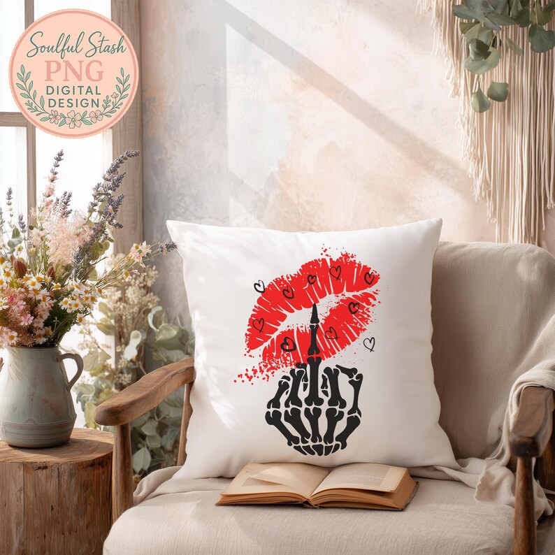 Skeleton Hand Middle Finger Red Lips Print SVG, Halloween Digital, Edgy ...