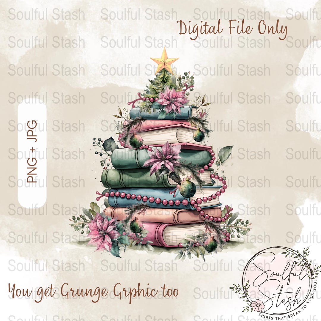 Christmas Book Tree Digital Art PNG, Holiday Books Illustration ...